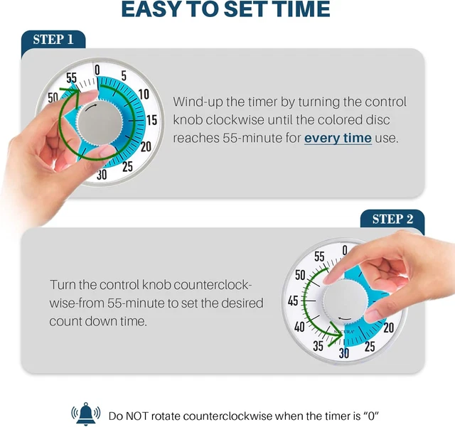 60-MINUTE VISUAL TIMER 6-Inch Mechanical Countdown Timers for Teaching ...