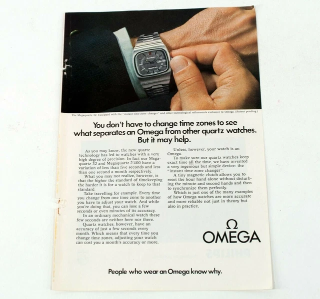 OMEGA WATCH MEGAQUARTZ Time Zone Vintage Original Print Advertising ...