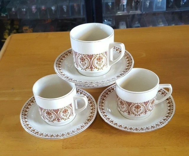 VINTAGE KUN-LUN COFFEE/TEA Cups and Saucers x 4 - 70's Retro China Ex ...