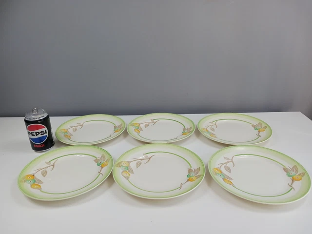 6 X JOHN Tams Ltd "Tams" Ware 22.5 cm Plates - Art Deco - Flower & Leaf ...