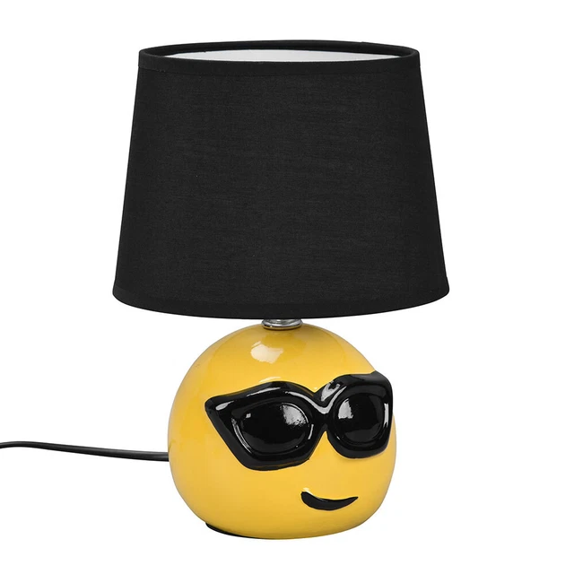 LAMPE DE CHEVET Table Emoji Céramique Jaune Abat-Jour Noir EUR 34,06 ...