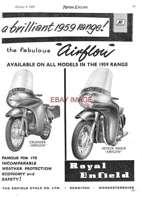 ORIGINAL 1958 ADVERT ROYAL ENFIELD Crusader & Meteor Minor Motorcycles ...