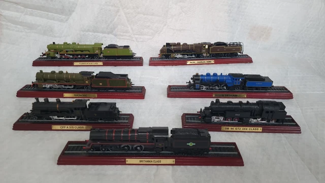 ATLAS EDITIONS LOCOMOTIVES Trains Scale Display Models Plinths x7 £50. ...