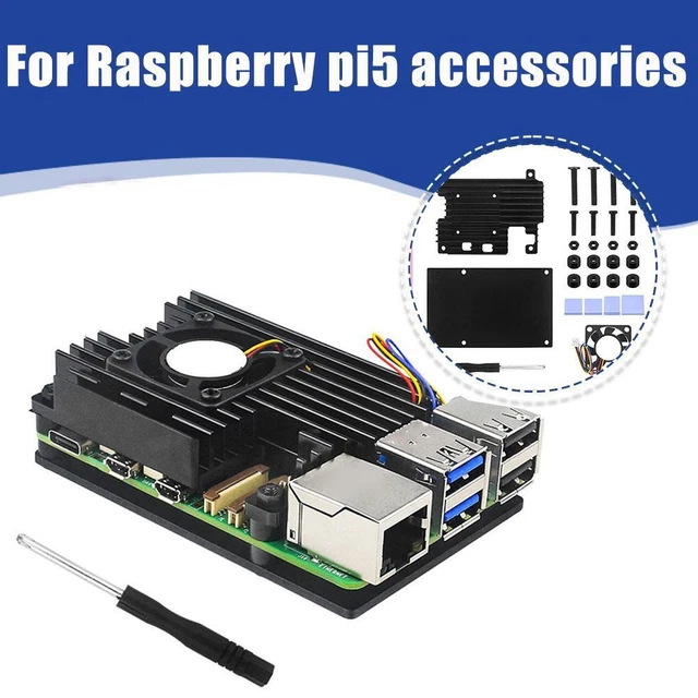 CUSTODIA ACRILICA RASPBERRY Pi 5 guscio con dissipatori di calore ventola di raffreddamento per ...