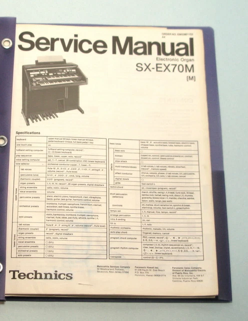 TECHNICS SX-EX70M ELECTRONIC Organ Service Manual EUR 11,27 - PicClick FR