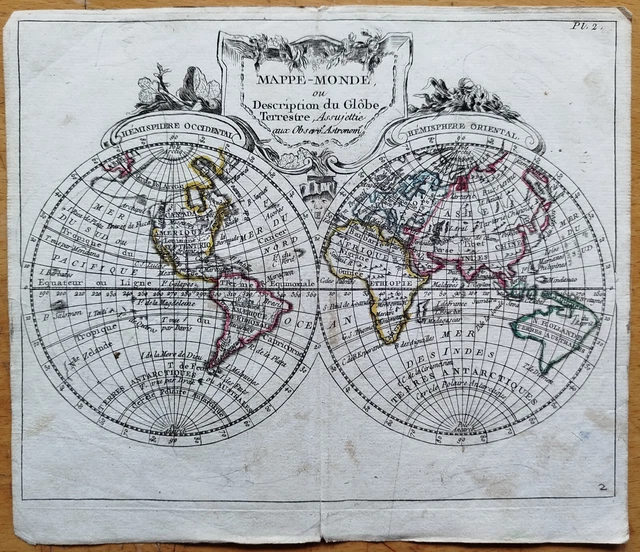 WORLDMAP MAPPEMONDE - Original Map by Laporte - 1781 £107.76 - PicClick UK