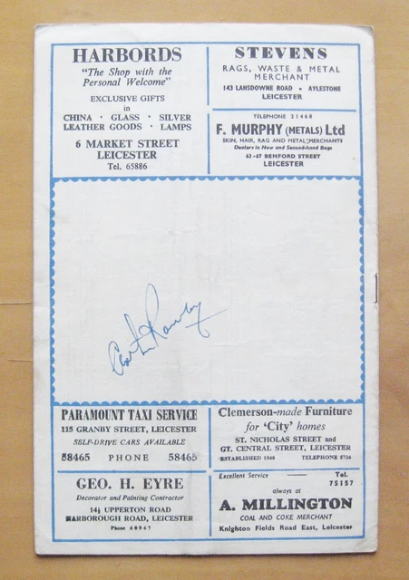 LEICESTER CITY V BOLTON WANDERERS 1954/1955 *Signed By Arthur Rowley* £ ...