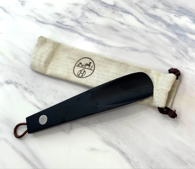 AUTH HERMES SELLIER Serie Short Shoehorn Beech Wood Leather Black w ...