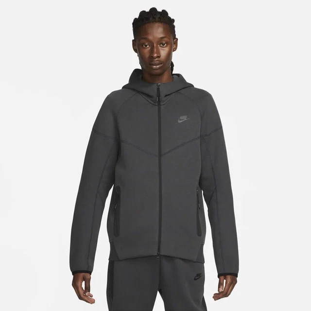 NIKE SPORTSWEAR TECH Fleece Windrunner Men's Full-Zip Hoodie Grey Black ...