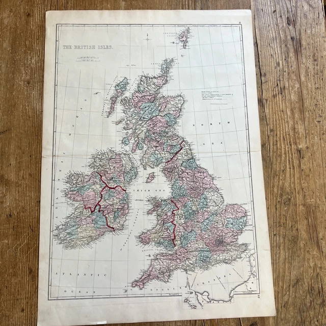 ANTIQUE PAPER MAP Of The British Isles-1875- Hand Colored £19.15 ...