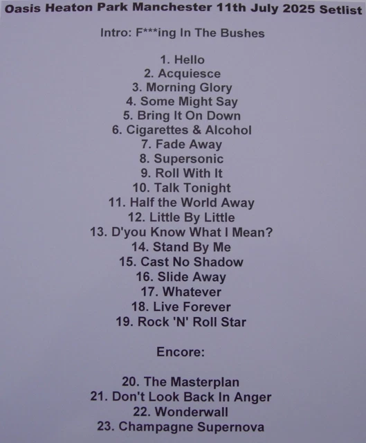 OASIS LIVE 25 HEATON PARK 11th JULY 2025 LTD FRAMED DISPLAY+EXPRESS WORLD SHIP £39.99 - PicClick UK