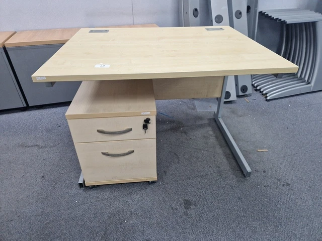 OFFICE WOOD COMPACT Desk Rectangular 100cm + Free Mobile Lockable ...