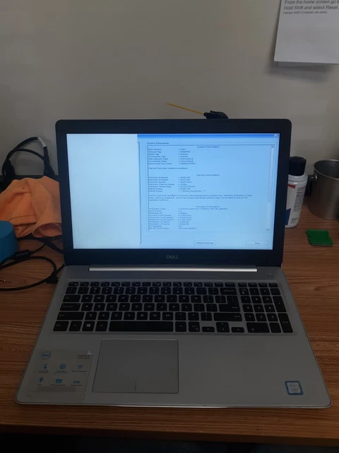 DELL INSPIRON 15 5570 P75F Intel i5-8250U 1.6GHZ 8GB RAM NO DRIVES ...