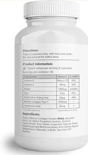 HEY NUTRITION COLLAGEN Complex With Hyaluronic Acid & Sea Kelp - 60 ...