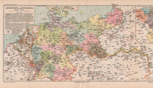 ANTIQUE MAP. HISTORIC MILITARY MAP. GARRISON MAP OF GERMANY, 1907 £0.99 ...