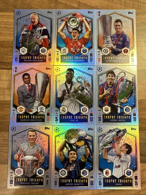 FULL SET OF 9 Match Attax 2024-25 Trophy Triumph Cards Messi Haaland ...