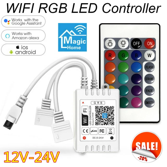 WIFI WIRELESS RGB LED Strip Light Smart Controller Adapter for Alexa ...