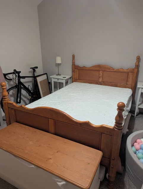 SOLID WOODEN DOUBLE bed frame used with mattress £46.00 - PicClick UK