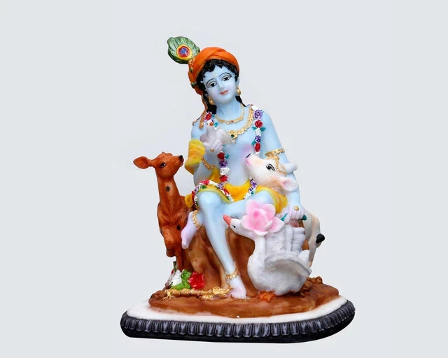 HINDU GOD LORD Krishna with Birds & Animals Sculpture Idol Statue ...