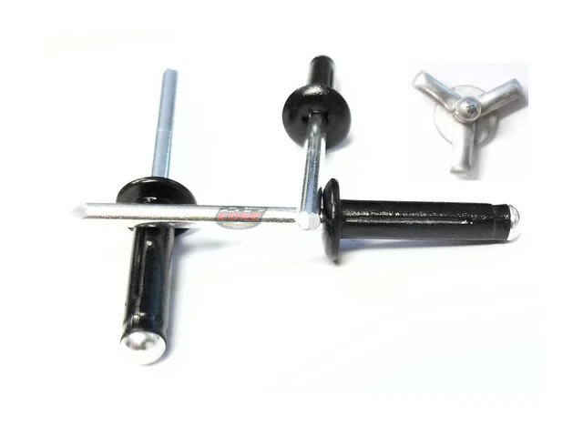 BLACK EXPLODING POP Rivets 3/16" Tri-Fold Small Aluminum Head Steel ...