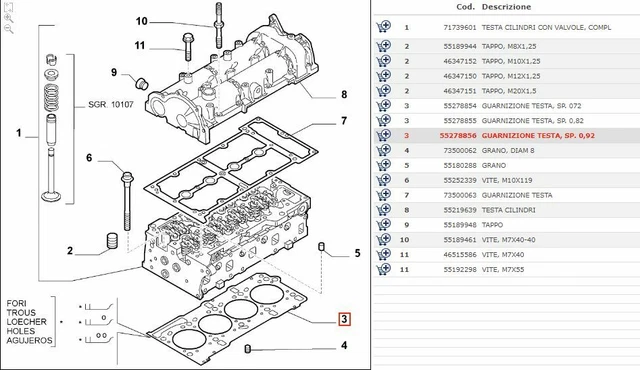 JOINT D'ÉTANCHÉITÉ TÊTE Cylindres FIAT Lancia Alfa Romeo 1.3 cc D ...