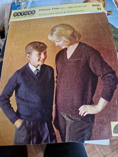 PATONS KNITTING PATTERN - Family Sweaters - aran - 26 - 36" - 9406 £2. ...