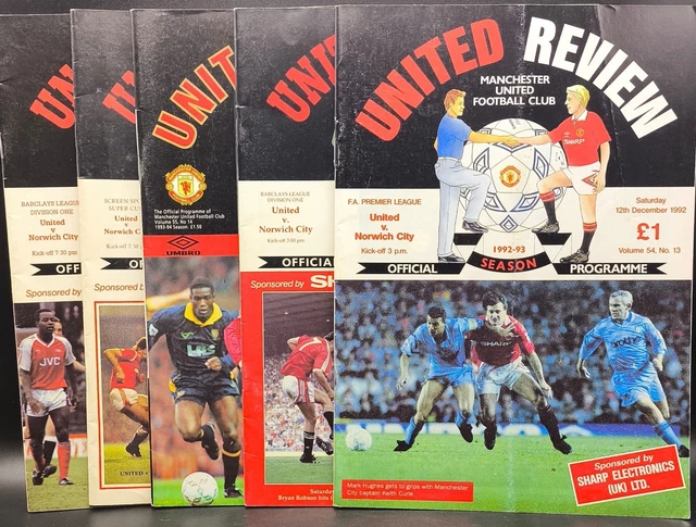 MANCHESTER UNITED V Norwich City Programmes x5 Job Lot 1985 1988 1991 ...