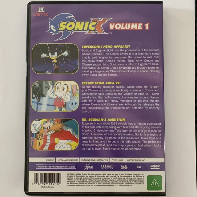 SONIC X VOL 1 DVD Sonic the Hedgehog TV Series Volume One Region 4 PAL ...