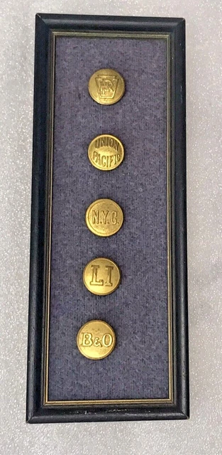 RARE VINTAGE RAILROAD Brass Button Framed Display Railroad Lines ...