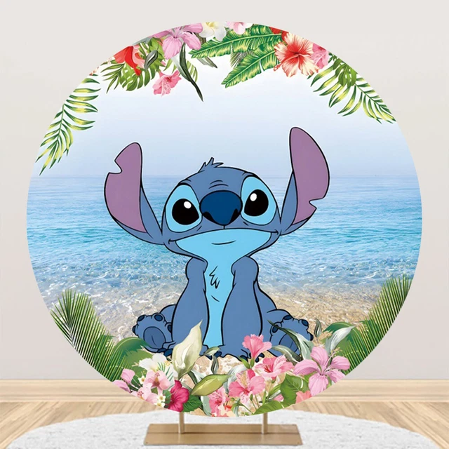 ROUND LILO & Stitch Backdrop Kids Happy Birthday Circle Photo ...
