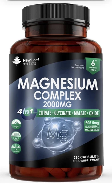 MAGNESIUM GLYCINATE 4-IN-1 Complex 2000mg - High Strength Magnesium ...