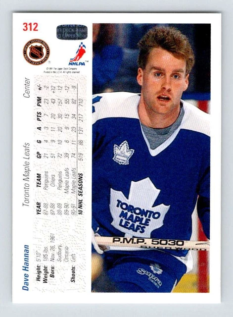 1991-92 UPPER DECK #312 Dave Hannan Toronto feuilles d'érable EUR 0,82 ...