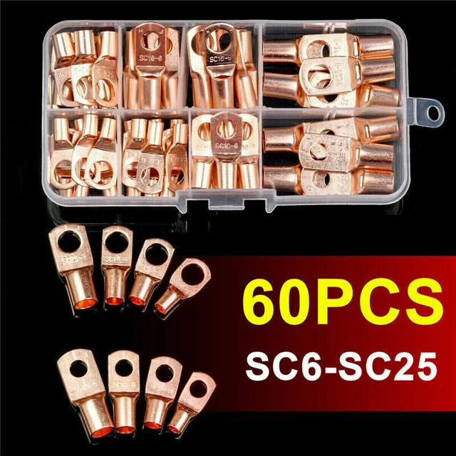 60X ASSORTED CAR Auto Copper Ring Lug Terminal Wire Bare Cable Crimp ...