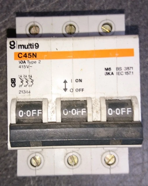 MERLIN GERIN MULTI 9 C45N 2A Type 2 3 Pole MCB £5.50 - PicClick UK