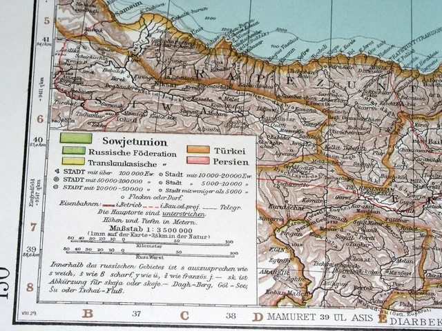 1930 ORIGINAL VINTAGE Map Of Caucasus Armenia Turkey Azerbaijan Georgia ...