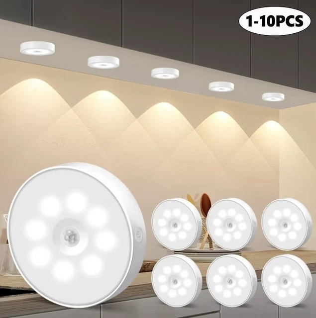 10X LED MOTION Sensor Lights PIR Wireless Night Light Battery Cabinet ...