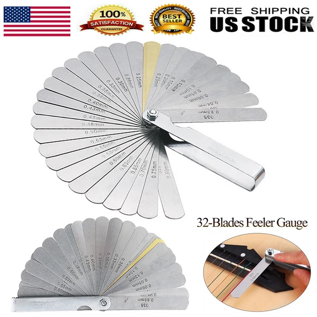 32 BLADE STEEL Guitar Feeler Gauge Measuring Thickness Gap Tool Spacing ...