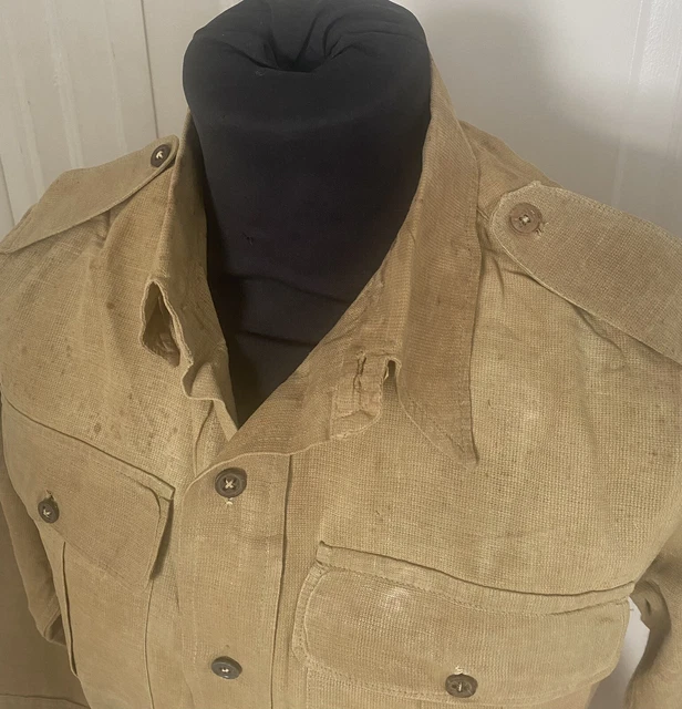 ORIGINAL WW2 BRITISH Army Aertex Khaki Bush Jacket Size 5 1943 Dated £ ...