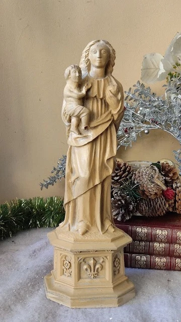 STATUE SAINTE VIERGE Marie Et Enfant Jesus En Ceramique Argile Antique ...