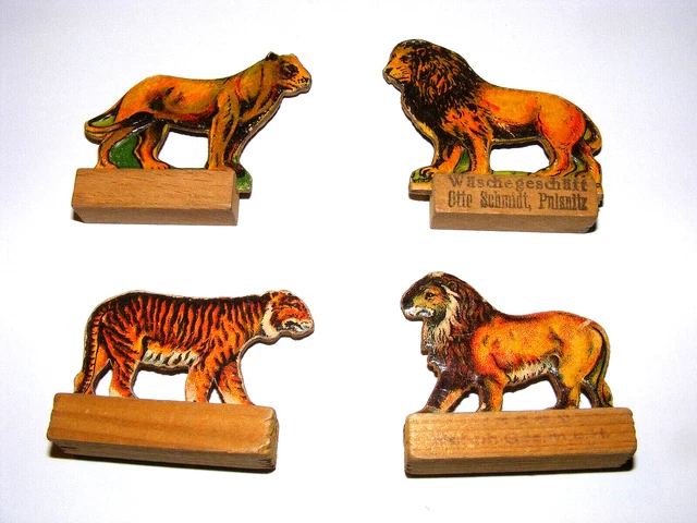 WERBUNG PAPPE HOLZ Tierfiguren ZOO Afrika Löwe Tiger Oblaten Flachfigur ...
