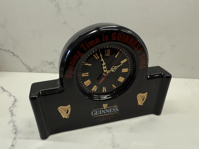 BLACK GUINNESS CERAMIC MANTLE CLOCK 13"x10" Fully Working Lovely ...