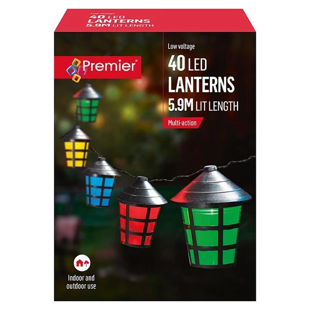 PREMIER 40 LED Lantern Fairy Lights Outdoor Multi Coloured Xmas Festive ...