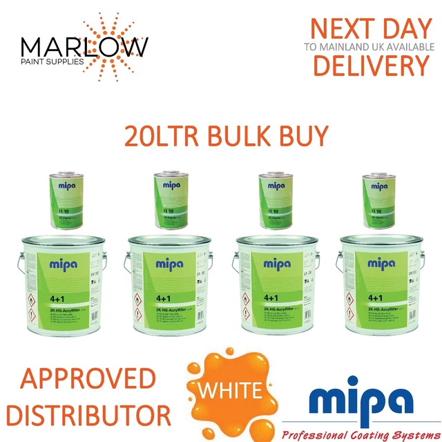 4 X MIPA 4 + 1 Acryfiller High Build Primer White 4Ltr-4 X H10 1Ltr ...