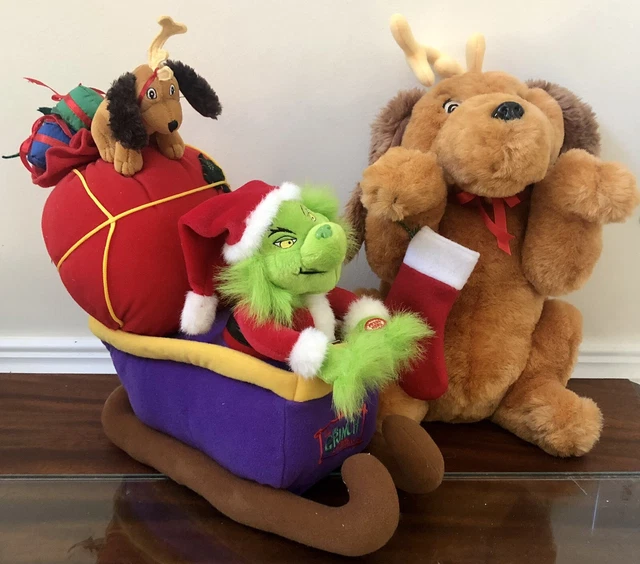 RARE VINTAGE GRINCH Sled & Max Stuffed Talking Plush Beverly Hills ...