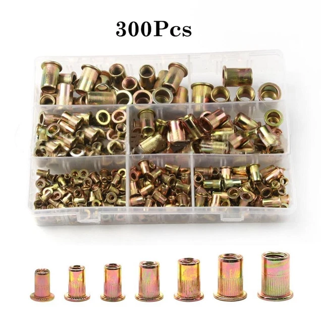300PCS ZINC PLATED Steel Flat Head Threaded Insert Nut Nut Inserts ...