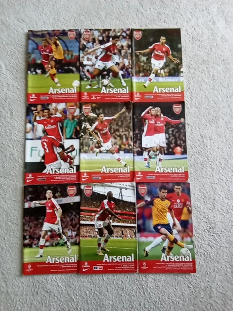 NINE ARSENAL F.C Home Programmes Season 2008/09 Aug 2008-May 2009 £5.00 ...