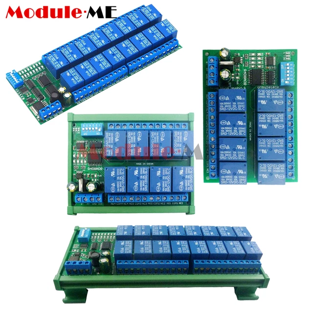 DC12V 8/16CHANNEL RS485 Relay Module Modbus RTU PLC Expaning Board DIN ...