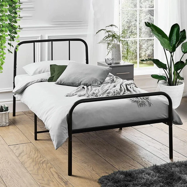 EXTRA STRONG SINGLE Metal Bed Frame with Rounded Head and Foot Board In ...