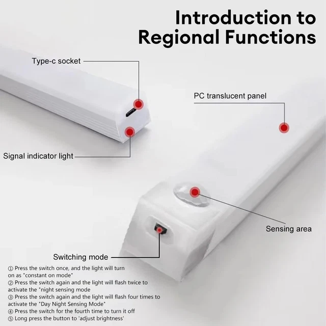 LED MOTION SENSOR Light USB Rechargeable Wireless Cabinet Wardrobe Lamp ...