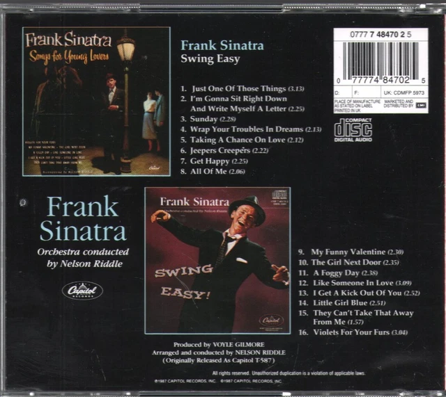 FRANK SINATRA SWING Easy / Songs For Young Lovers CD UK Capitol 1992 ...
